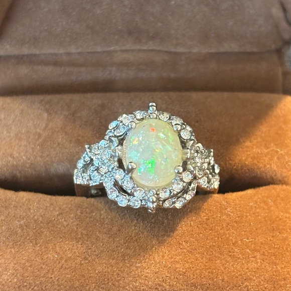 Jewelry | Elegant Silver Tone Faux Opal And Diamond Ring Fashion Ring ...